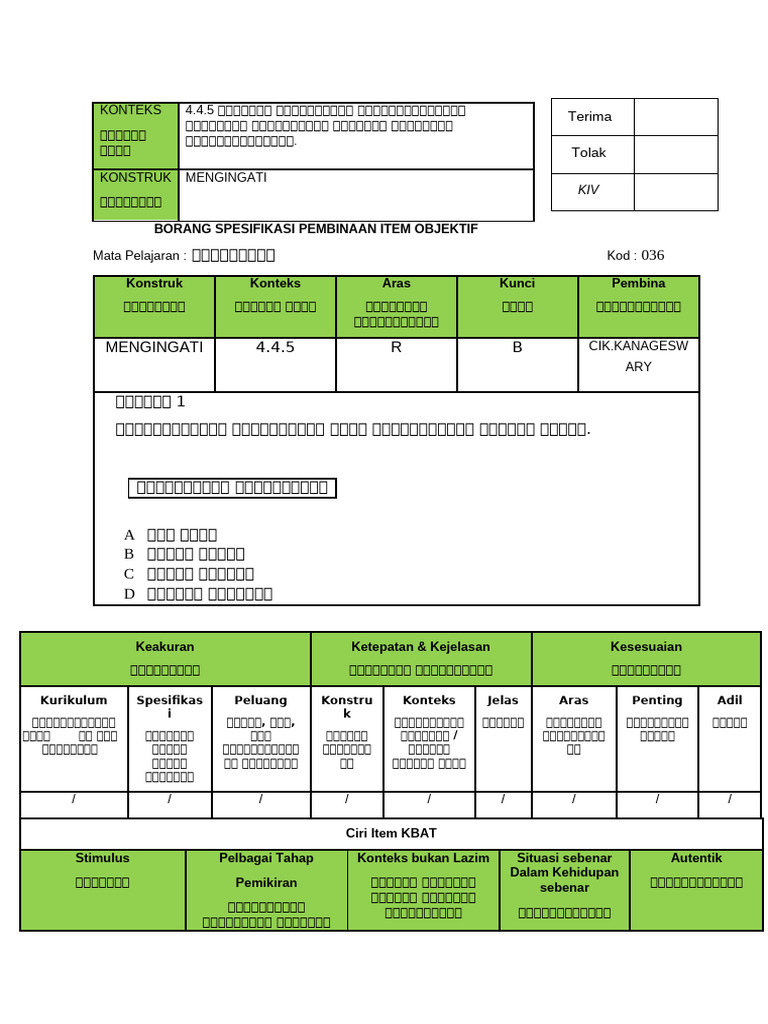 9) - LATIHAN - PEMBINAAN - ITEM - OBJEKTIF - BAHASA - TAMIL - Paper 1 | PDF