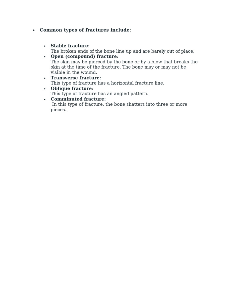 Common Types of Fractures Include | PDF