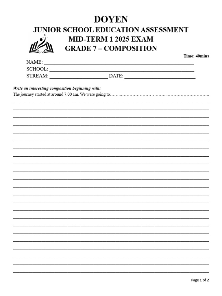 Grade 7 English Composition Term 1 2025 Mid-Term Exam | PDF ...
