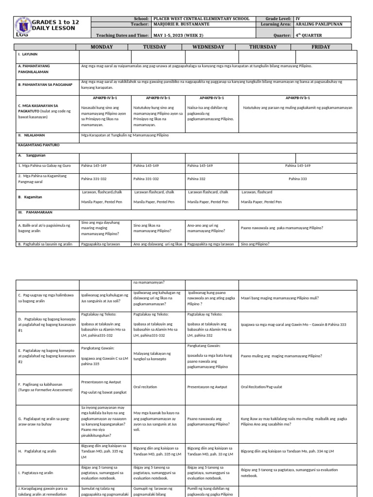 DLL_ARALING PANLIPUNAN 4_Q4_W2 | PDF