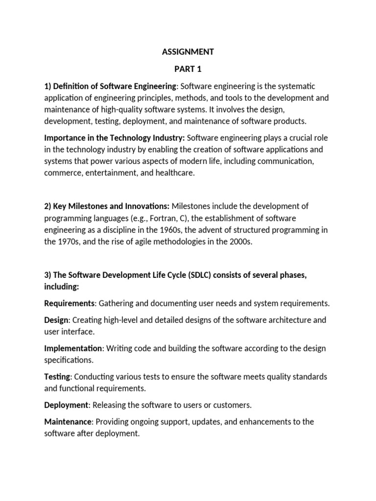 Software Engineering ASSIGNMENT 1 | PDF | Software Development Process ...