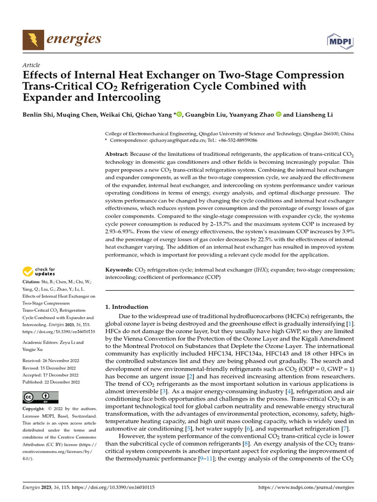 Effects of Internal Heat Exchanger on Two-Stage Co | PDF | Applied And ...