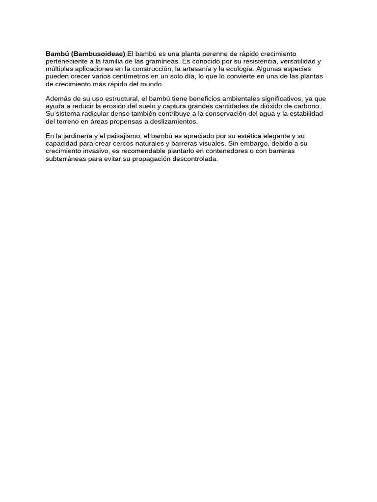 Beneficios y usos del bambú | PDF