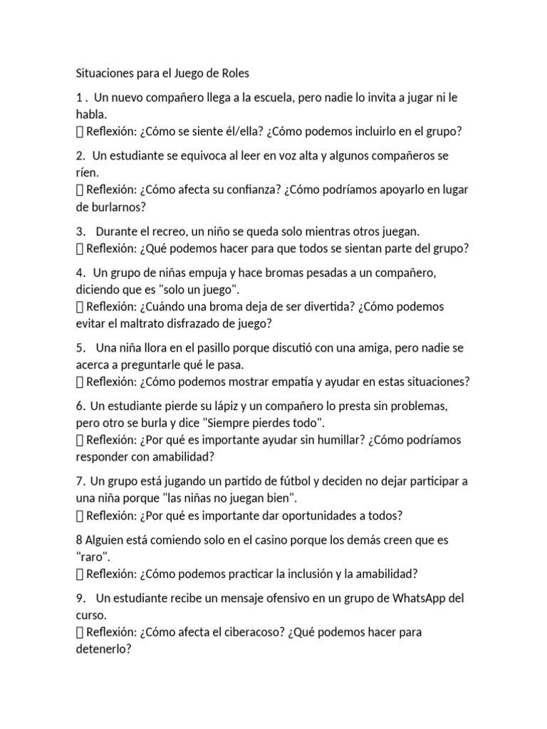 Juegos de Roles para Fomentar Inclusión | PDF