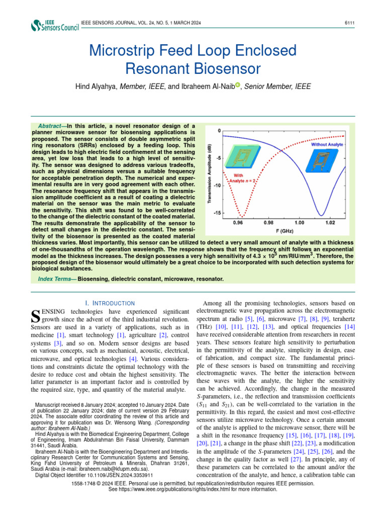 Microstrip Feed Loop Enclosed Resonant Biosensor | PDF | Biosensor | Electromagnetism