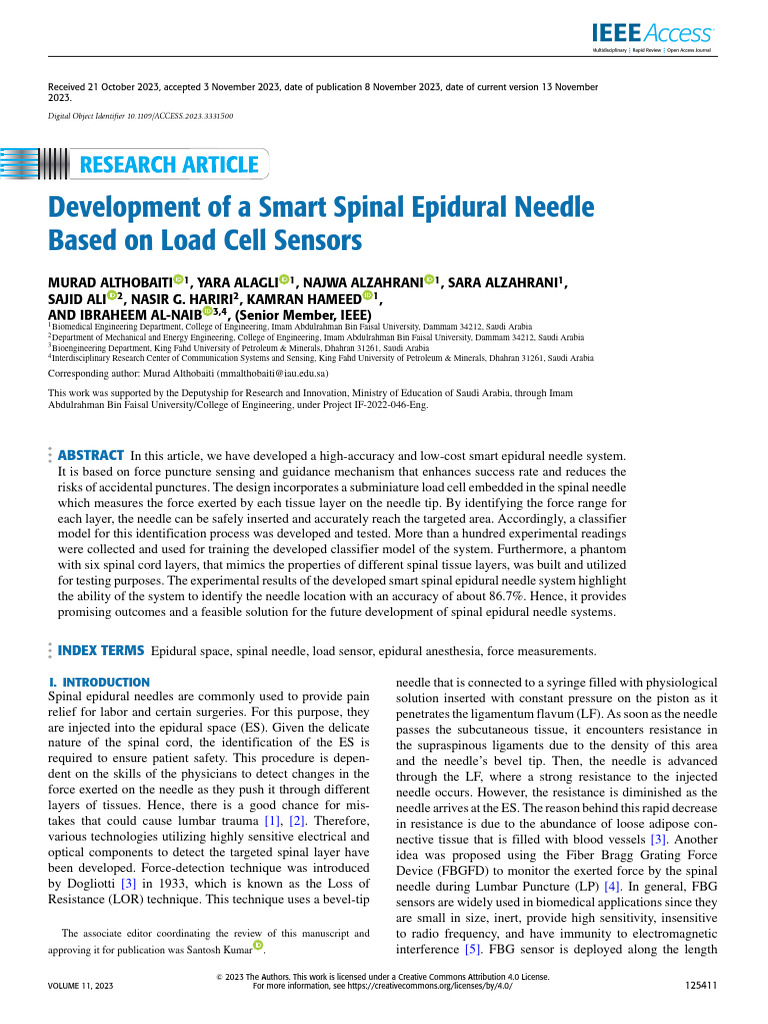 Development of A Smart Spinal Epidural Needle Based On Load Cell ...