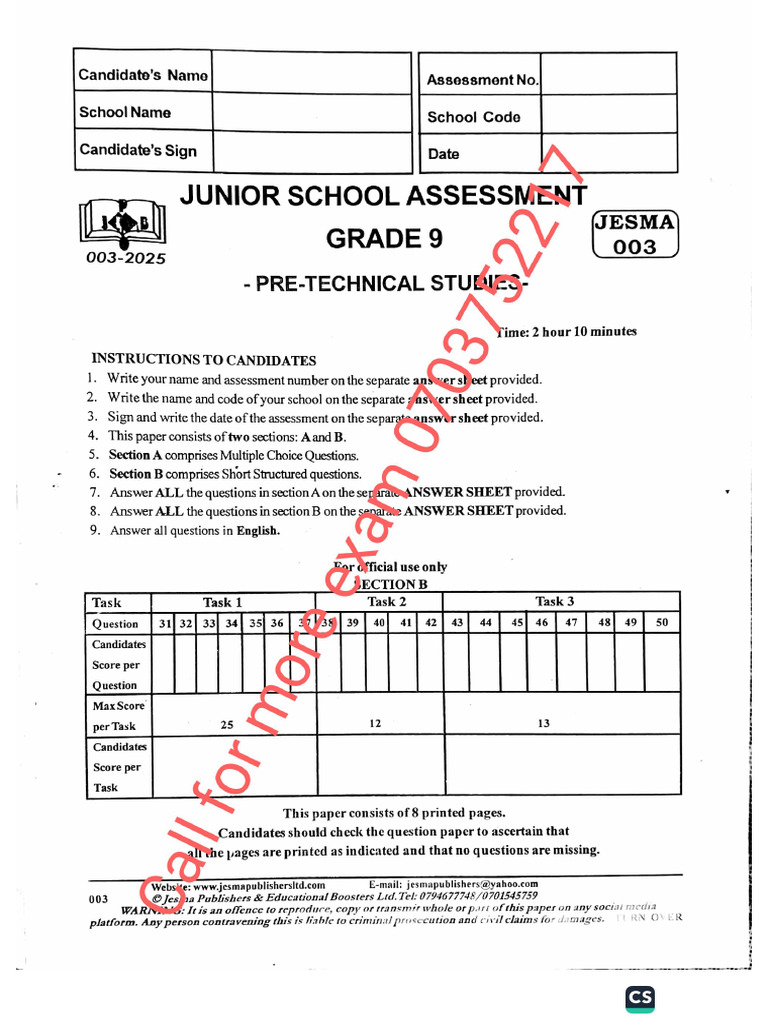 Grade 9 JESMA Exam Resources PDF | PDF
