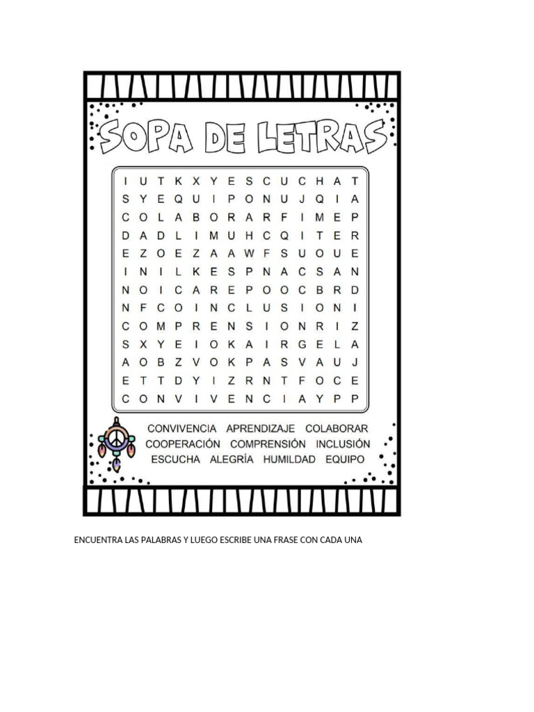 SOPA DE LETRAS CONVIVENCIA | PDF