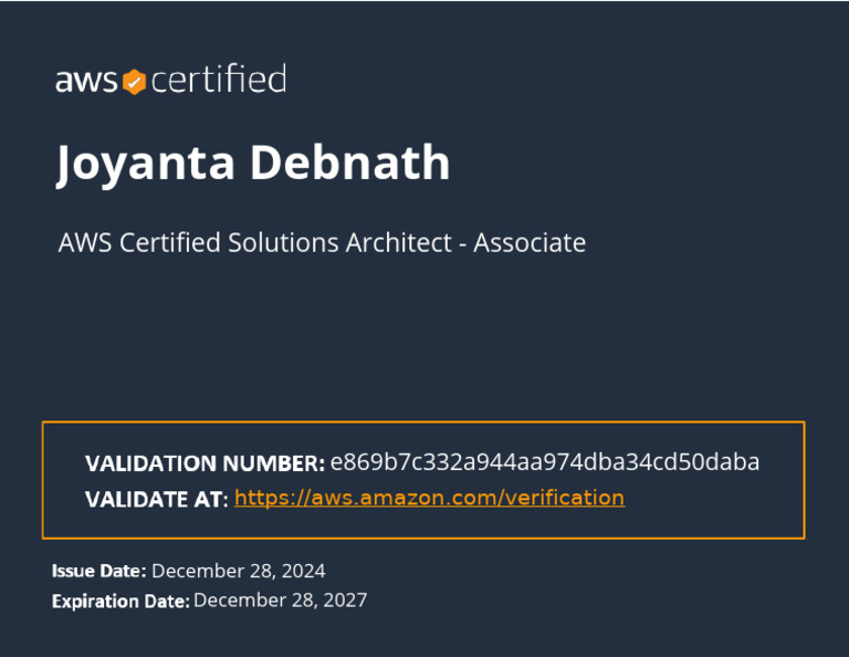 AWS Certified Solutions Architect - Joyanta Debnath | PDF