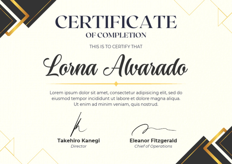 Gold Black Bordered Minimalist Modern Completion Certificate | PDF