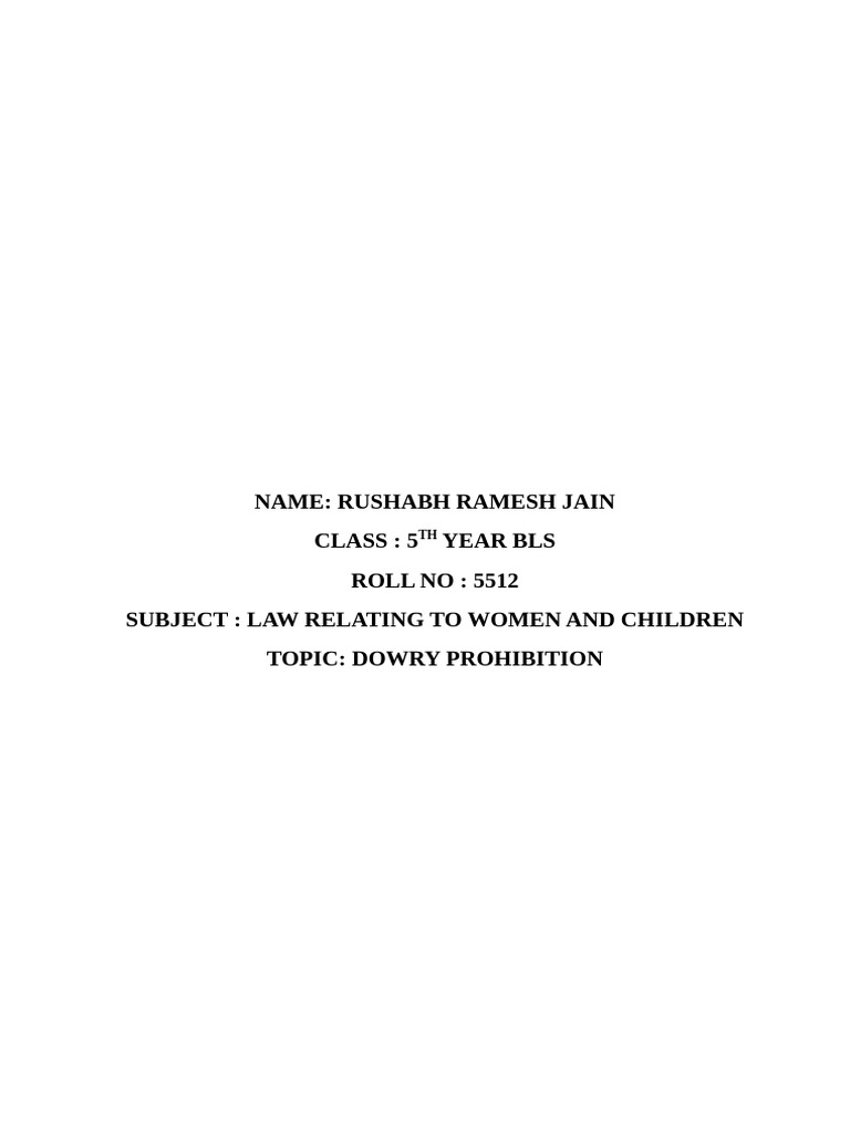 Dowry Prohibition Rishabh | PDF | Domestic Violence | Aggression