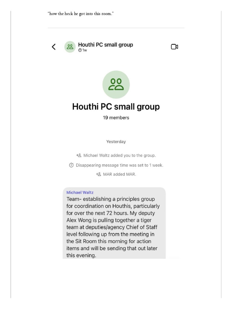 Signal Message Thread About Houthis With Jeffrey Goldberg | PDF