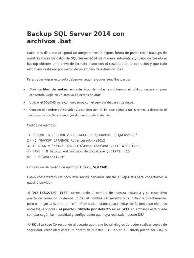 Backup SQL Server 2014 Con Archivos | PDF | Servidor SQL de Microsoft | Apoyo
