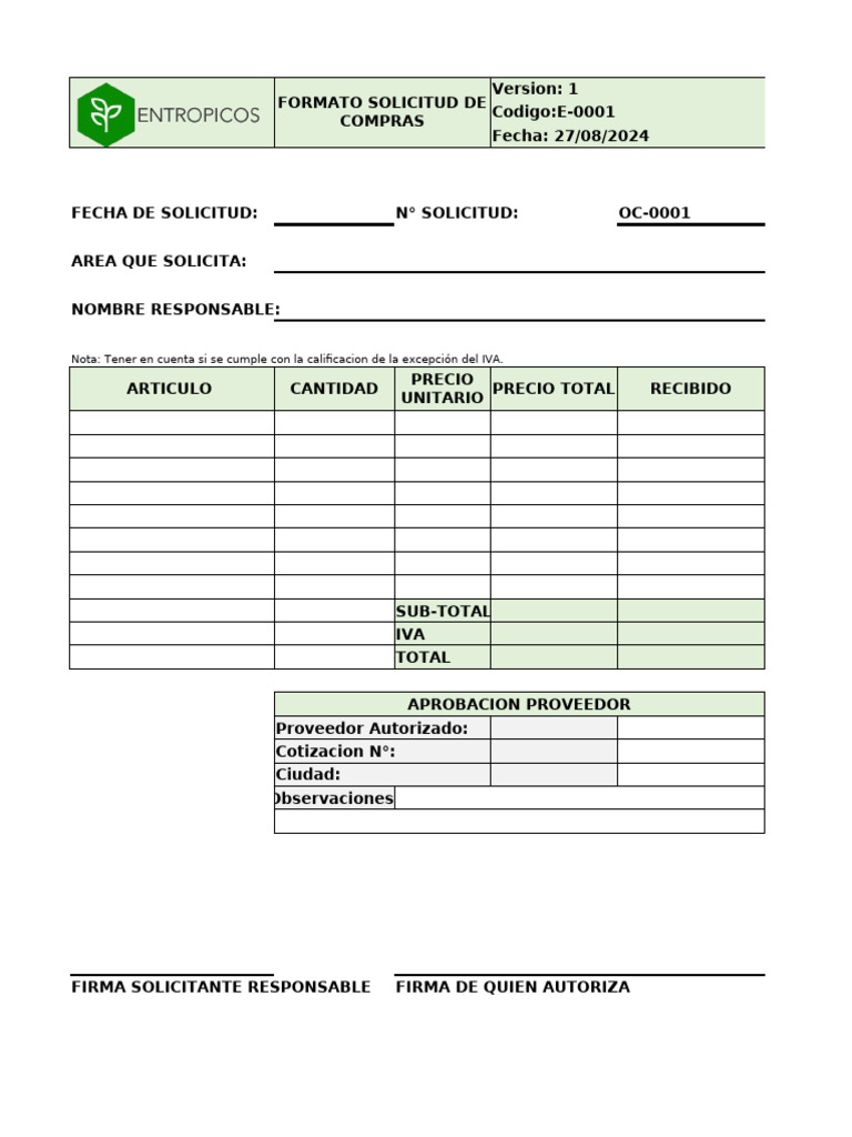 Formato de Solicitud de Compras | PDF