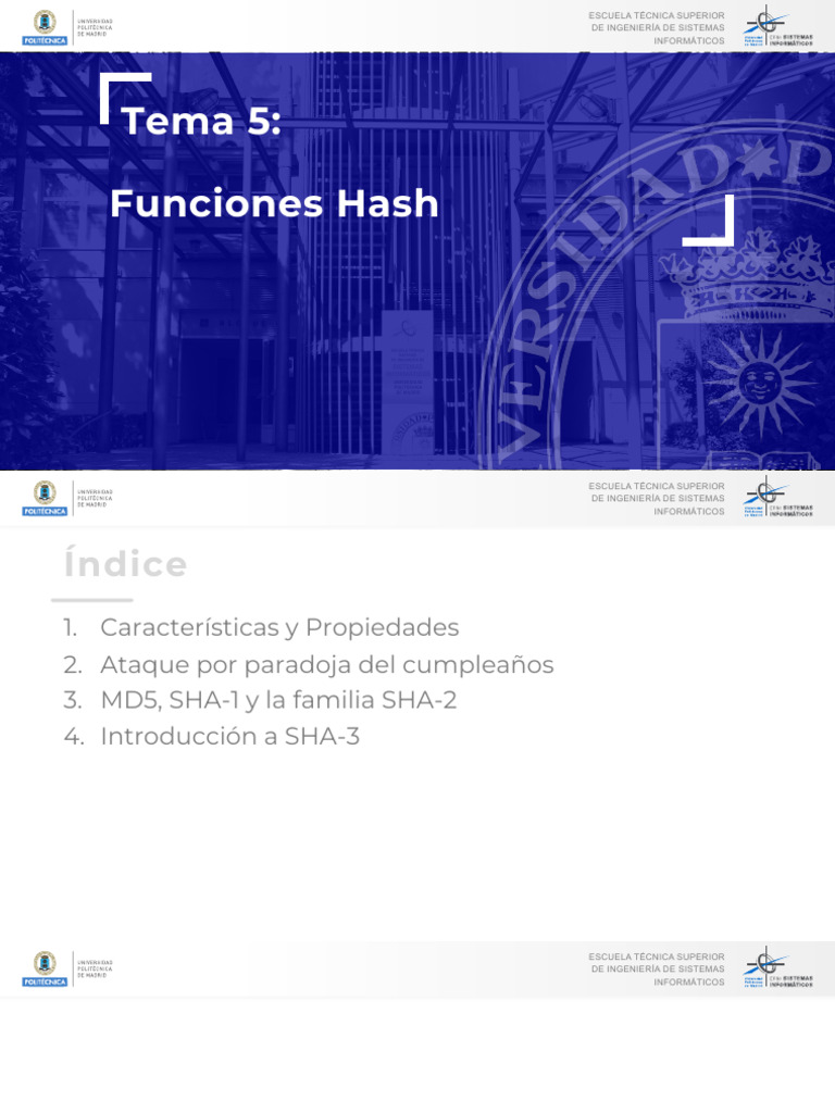 Slides SI 2324 Tema5 FuncionesHash | PDF | Clave (criptografía) | Contraseña