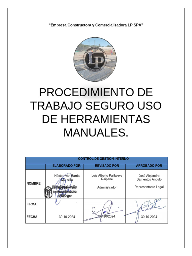 PTS USO DE HERRAMIENTAS MANUALES + acta de capacitacion | PDF | Martillo | Herramientas