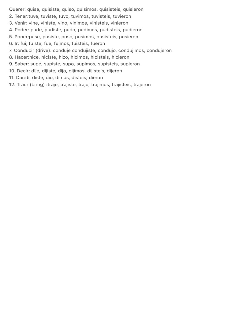 Verbos en pasado: Querer y más | PDF