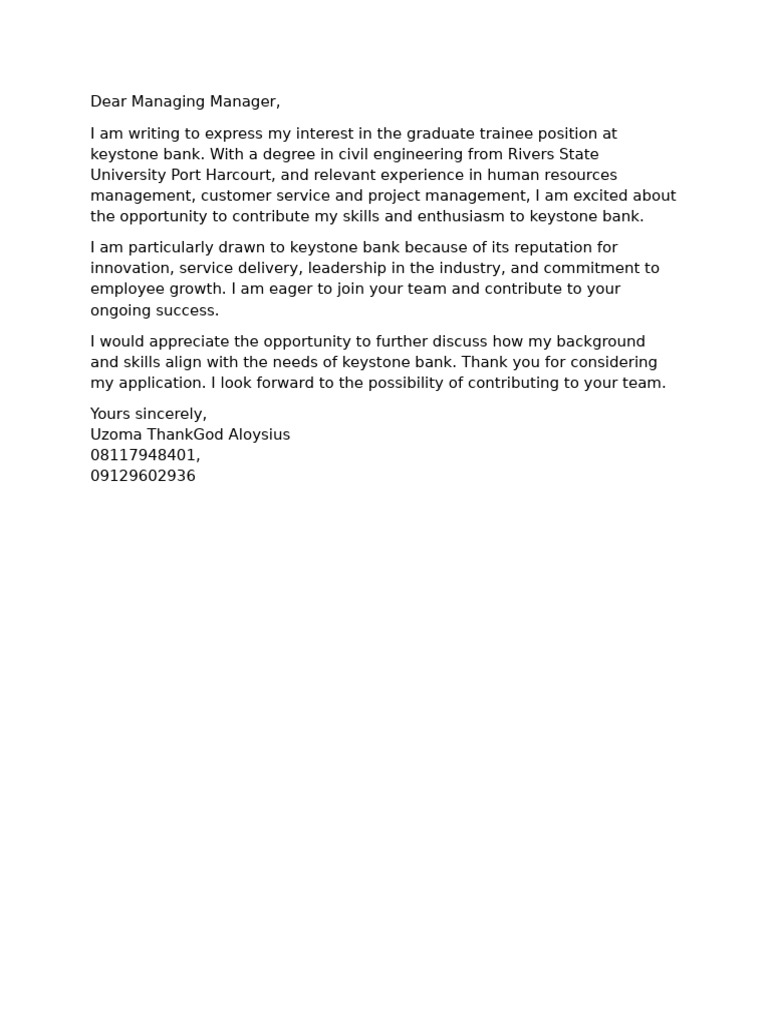 Keystone Cover Letter | PDF