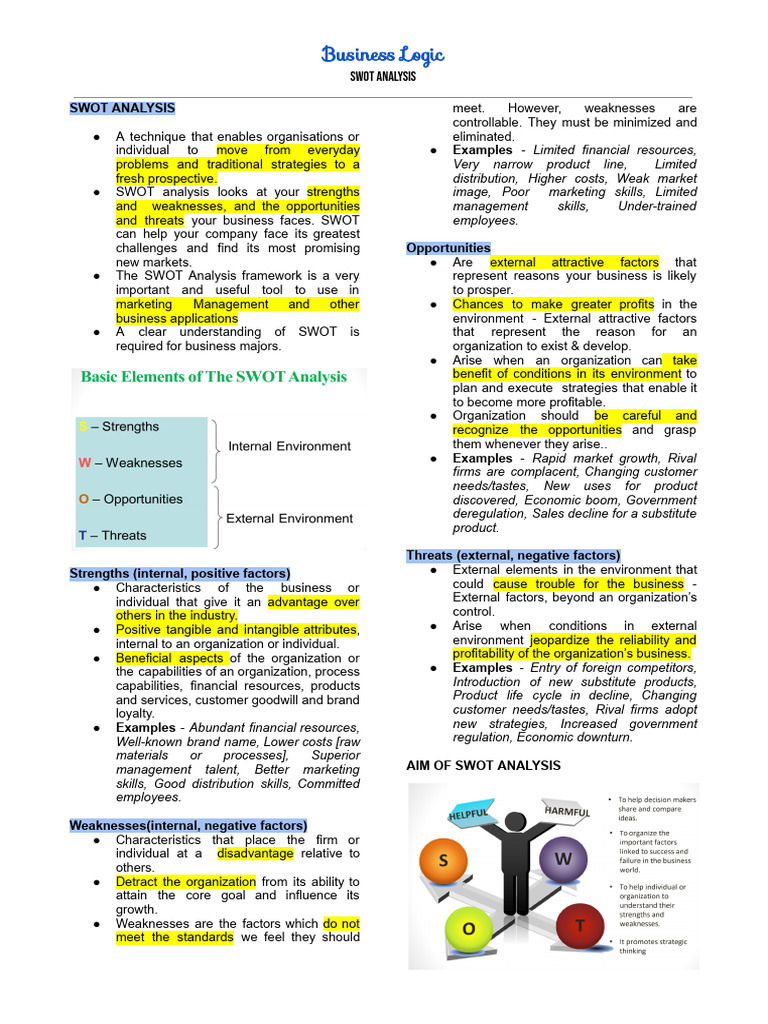 Business Logic - SWOT Analysis | PDF | Swot Analysis | Business Economics