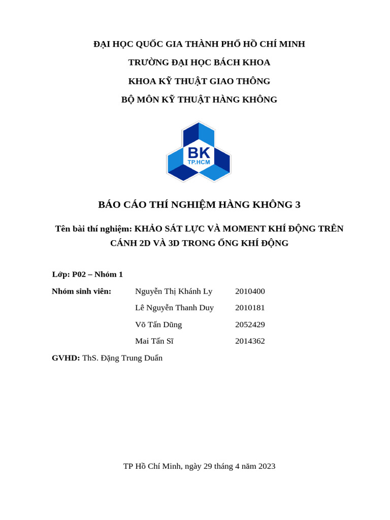 BÁO CÁO THÍ NGHIỆM CÁNH 2D 3D TRONG ỐNG KHÍ ĐỘNG | PDF