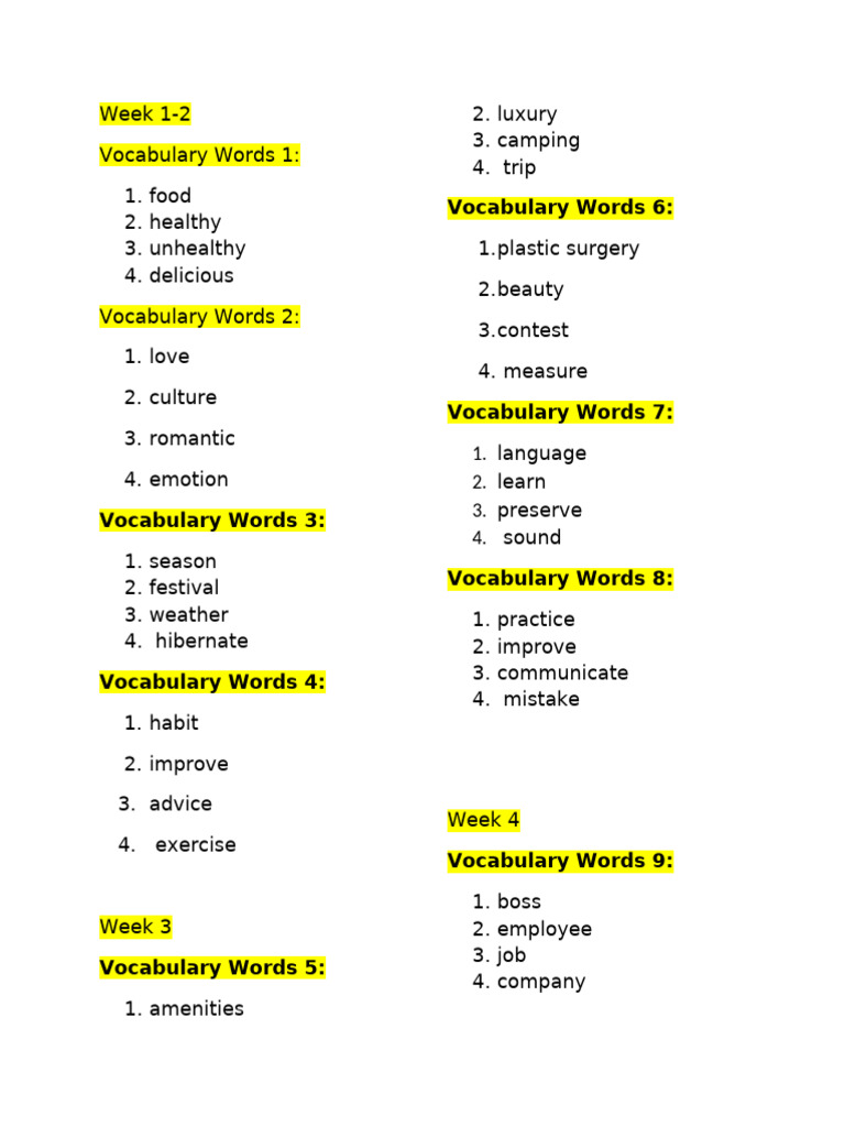 vocabulary words | PDF