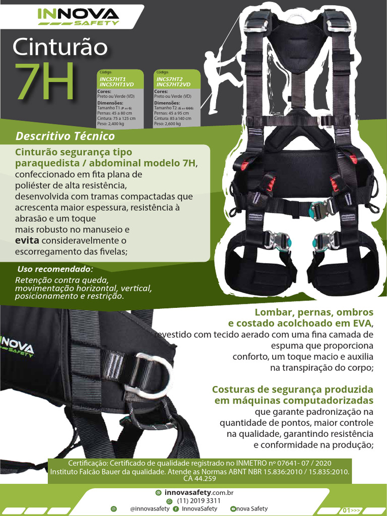 Cinturão de Segurança 7H: Especificações e Uso | PDF
