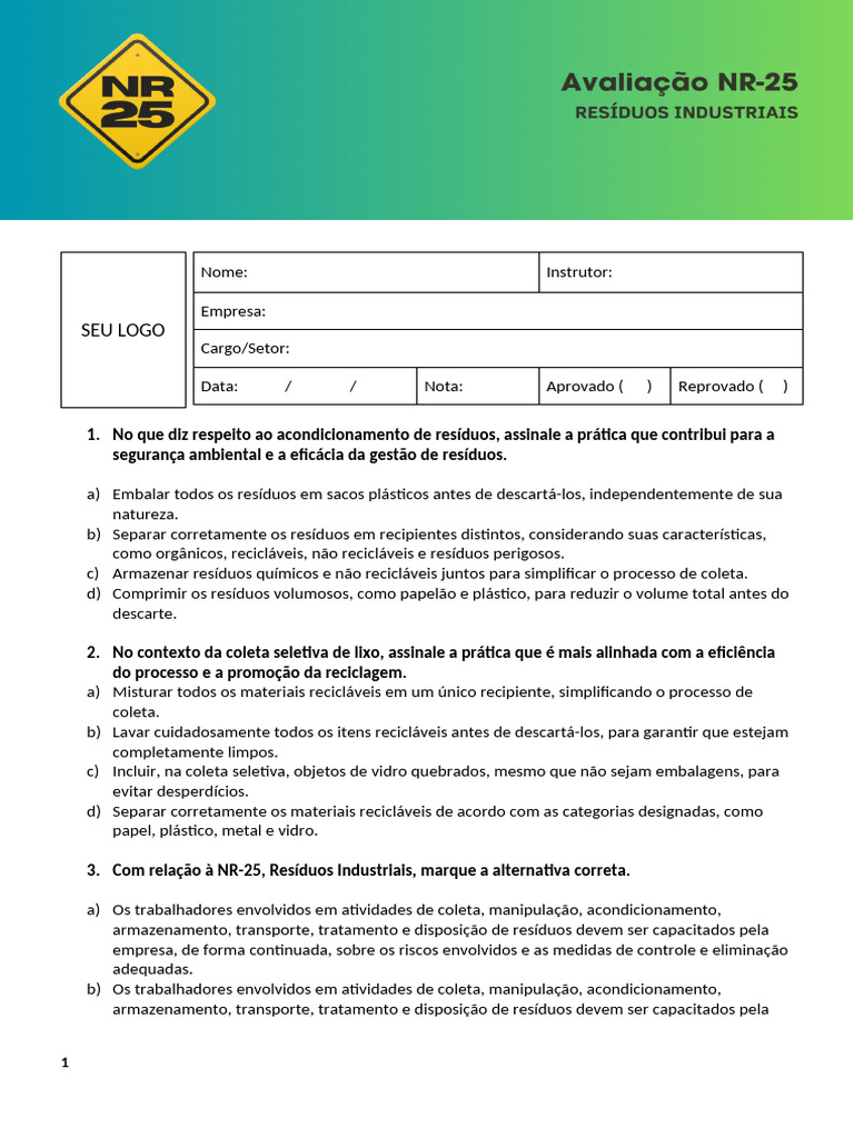 NR-25: Gestão de Resíduos Industriais | PDF | Desperdício | Reciclagem