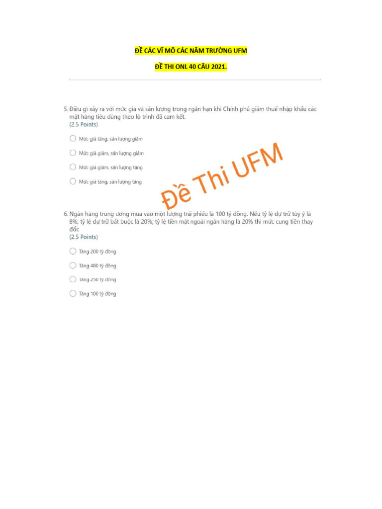 ĐỀ CÁC VĨ MÔ CÁC NĂM TRƯỜNG UFM | PDF