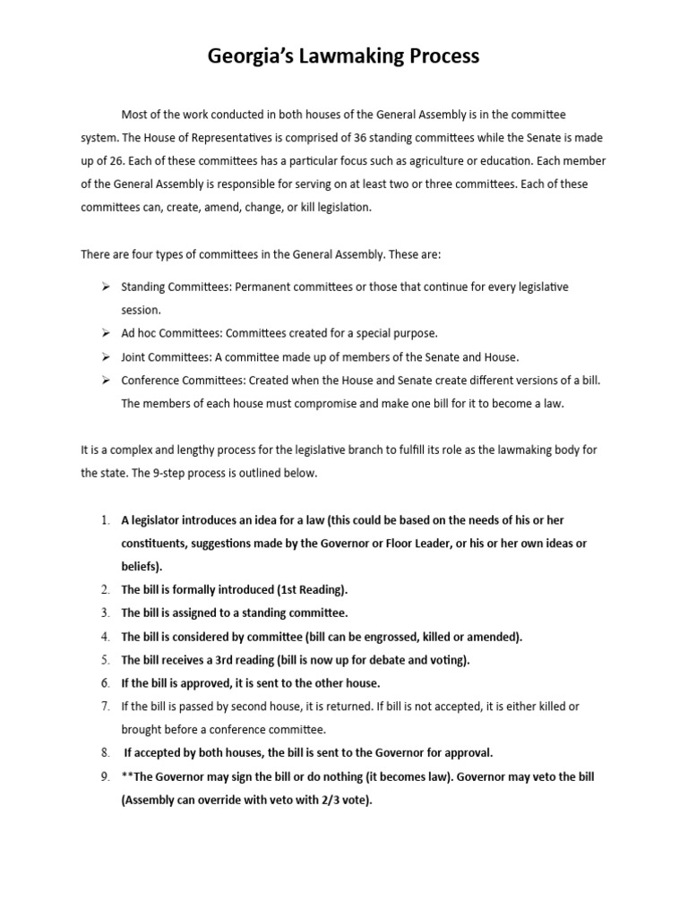 Georgia's Lawmaking Process | PDF