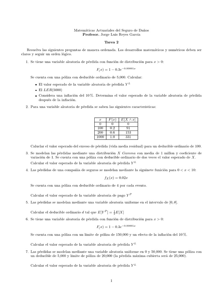 Tarea 2 Jor | PDF | Variable aleatoria | Valor esperado