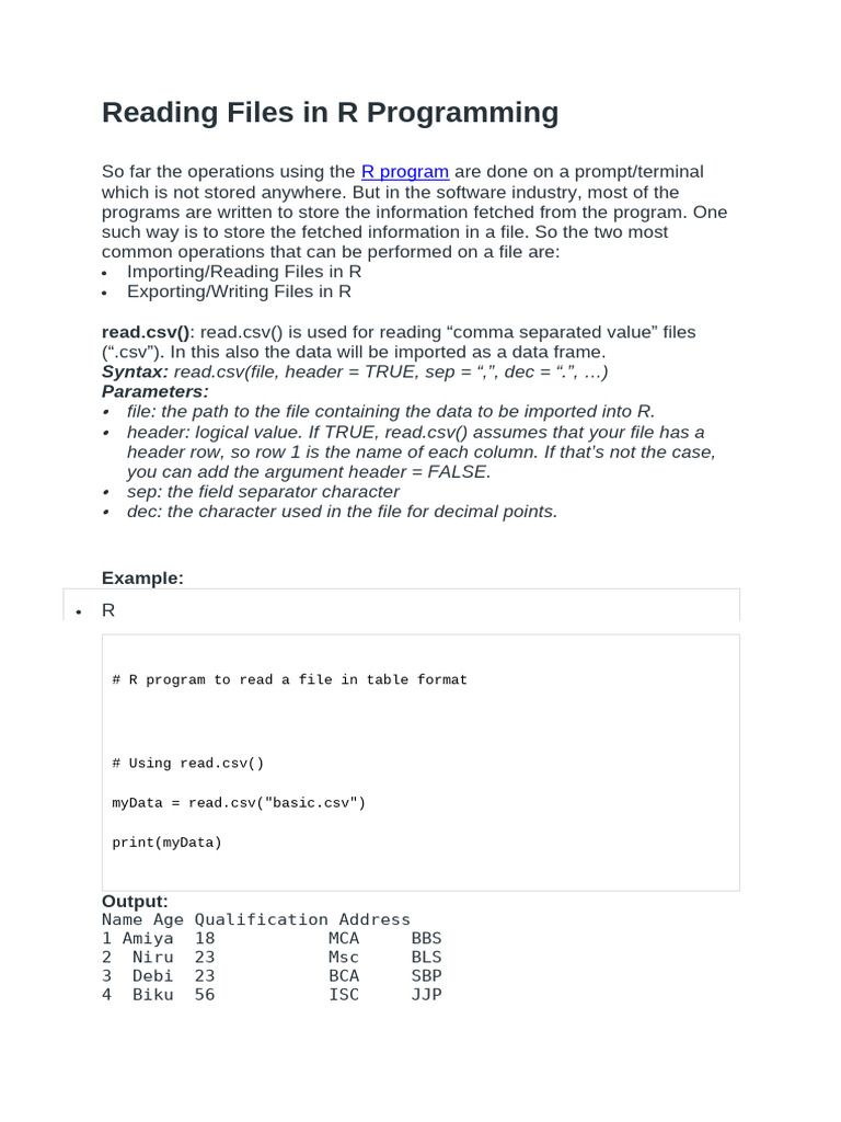 R Programming UNIT 2 | PDF | Comma Separated Values | Computer Science