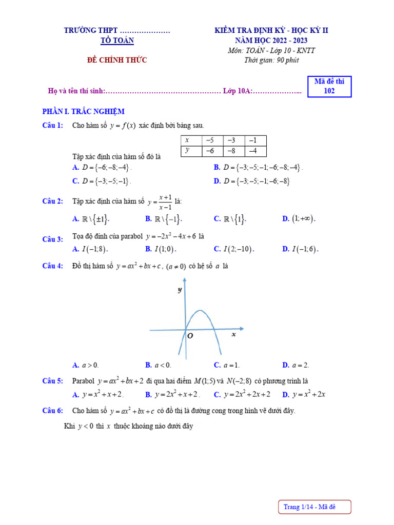 Đề Ôn Tập Hk2 Toán 10 Số 02 - Hdg | PDF