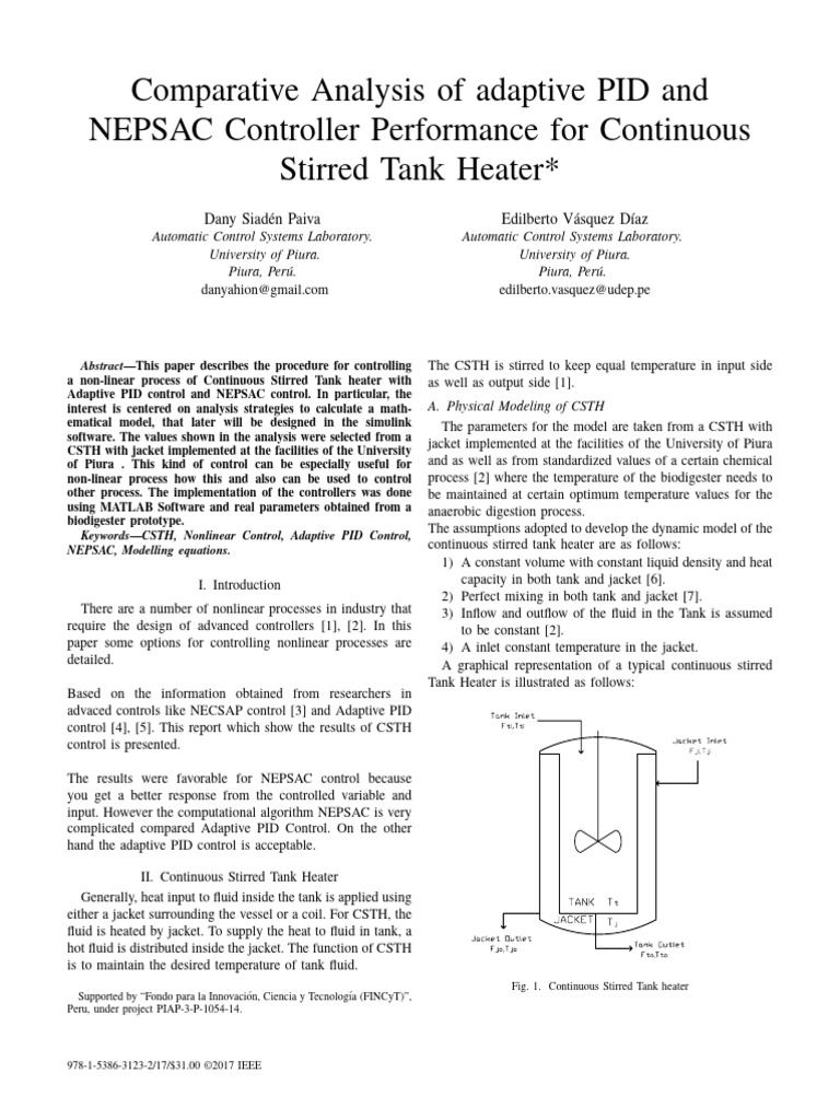 Comparative Analysis of Adaptive PID and NEPSAC Controller Performance For Continuous Stirred ...