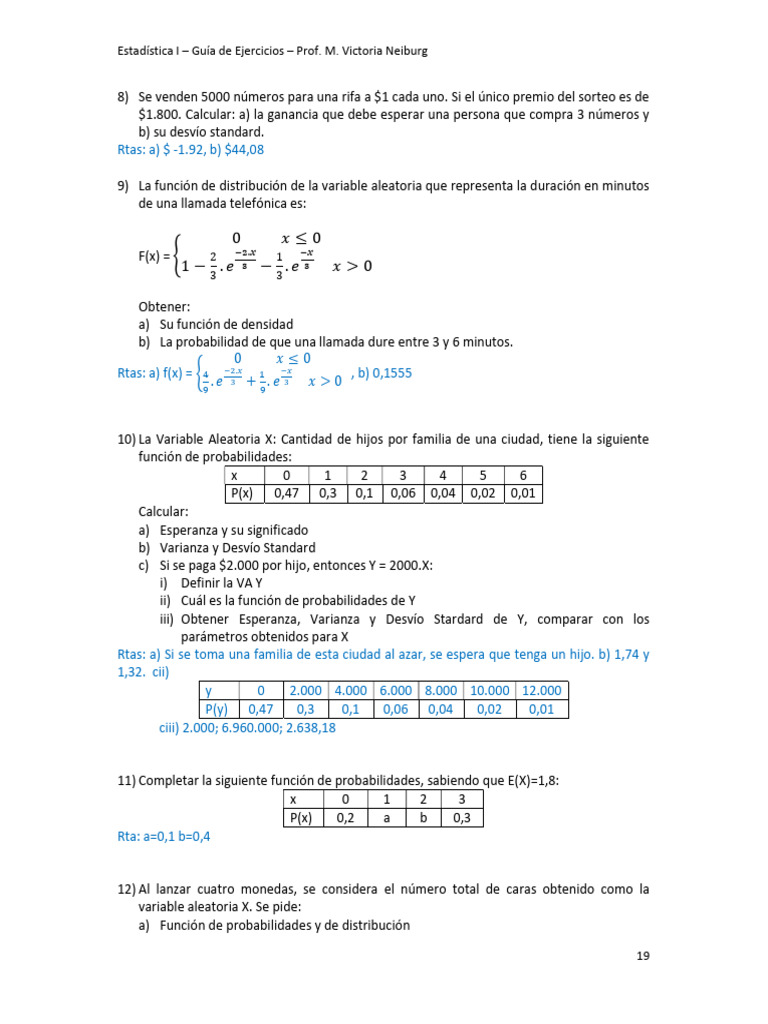 Ej Extra VA Generales | PDF | Función de densidad de probabilidad | Variable aleatoria