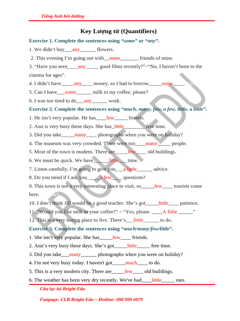 Quantifiers-Worksheet Key | PDF
