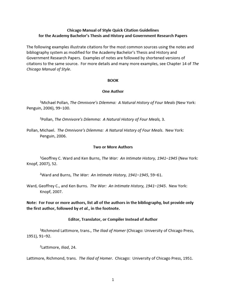 Chicago Manual of Style Quick Citation Guidelines 22 | PDF | United ...
