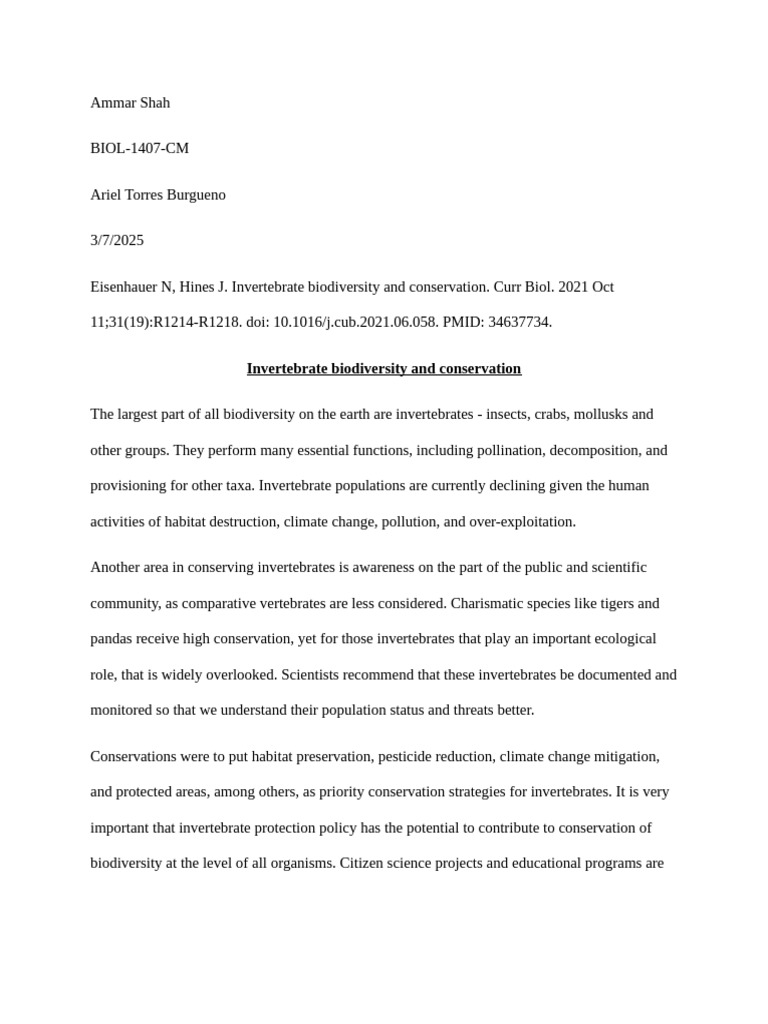 Biodiversity Project Summary Draft 2 | PDF