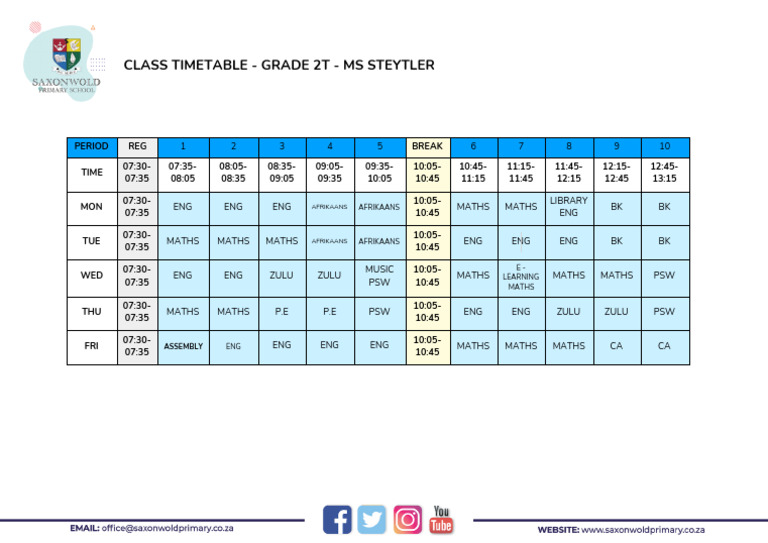 Grade 2 Timetable - Ms Steytler | PDF