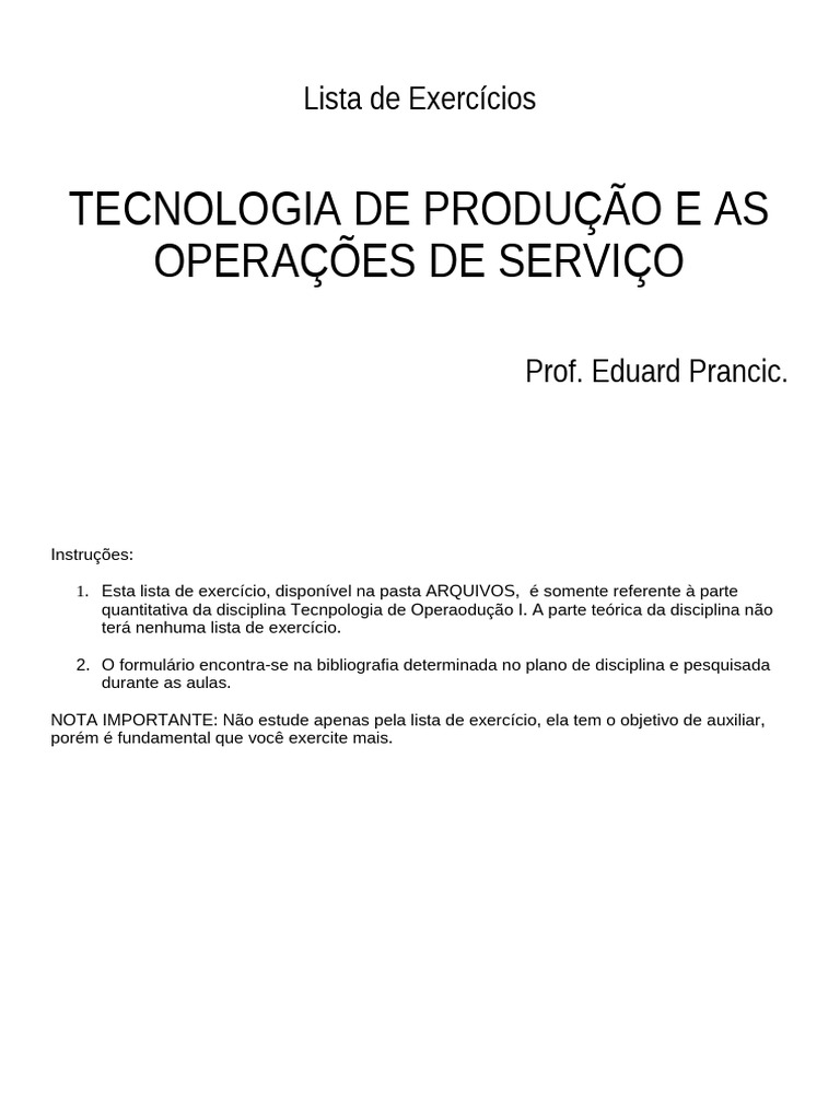 Lista de Exercícios TPOS | PDF | Tempo | Custo