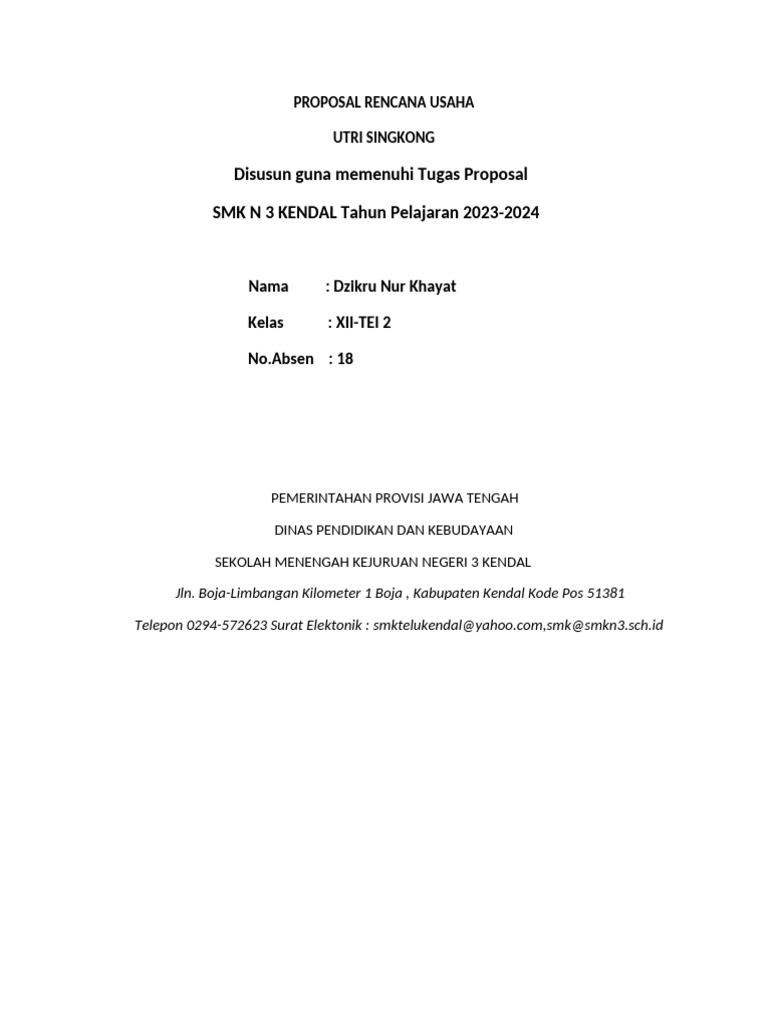 Proposal Rencana Usaha Utri Singkong | PDF