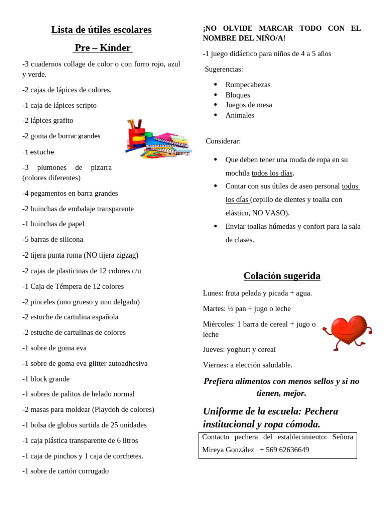 Lista de Utiles Escolares 2025 | PDF | Lápiz | Implementos de escritura