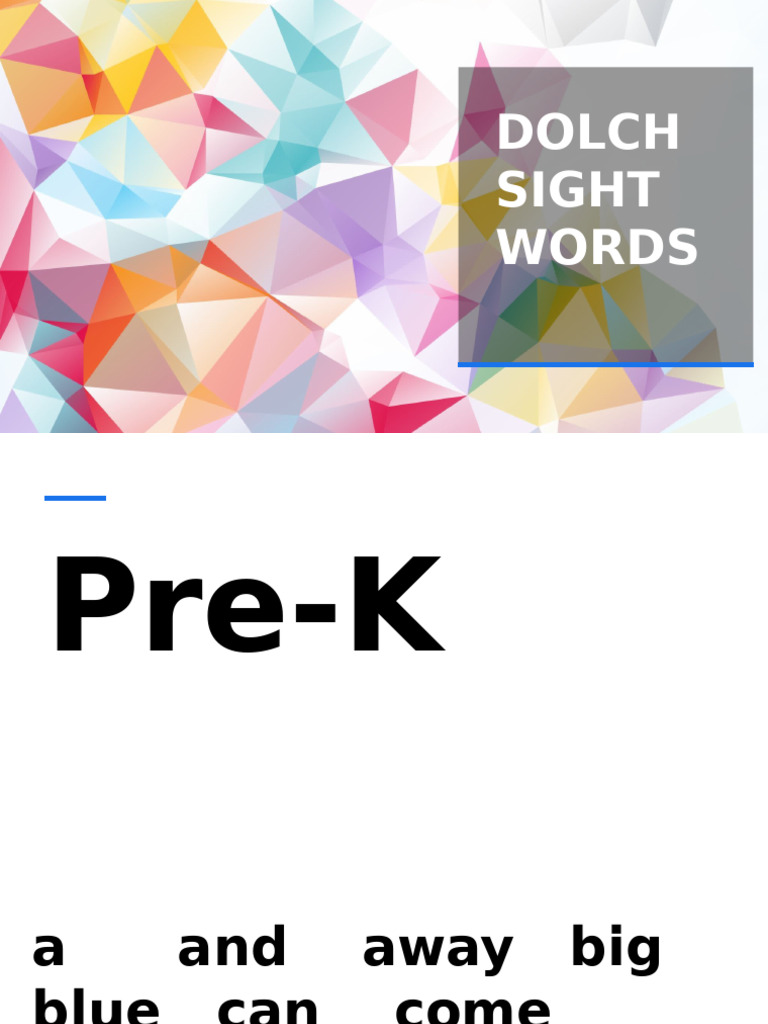 Dolch Sight Words List for Pre-K to Grade 1 | PDF