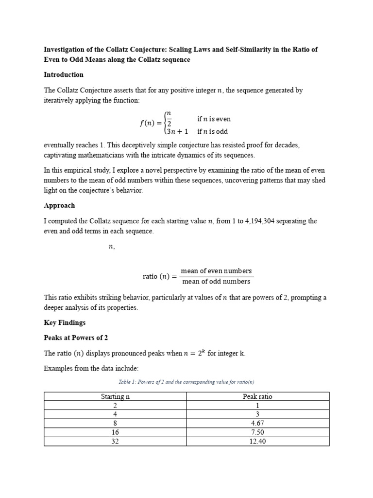 Possible Scaling Laws and Self Similarity Properties in The Collatz Sequence | PDF | Applied ...