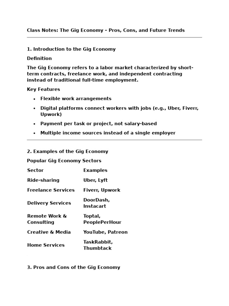 Class Notes The Gig Economy - Pros, Cons, and Future Trends | PDF ...