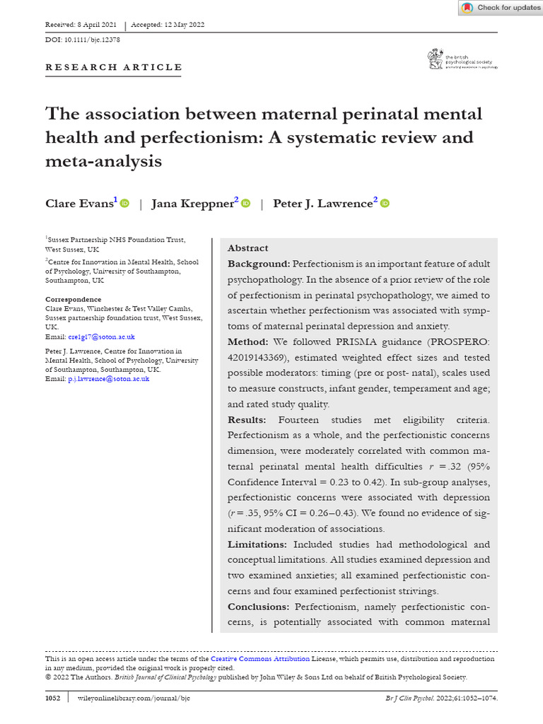 British J Clinic Psychol - 2022 - Evans | PDF | Perfectionism (Psychology) | Mental Disorder