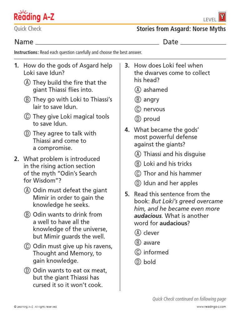 Quick Check: Norse Myths Analysis | PDF | Loki | Odin