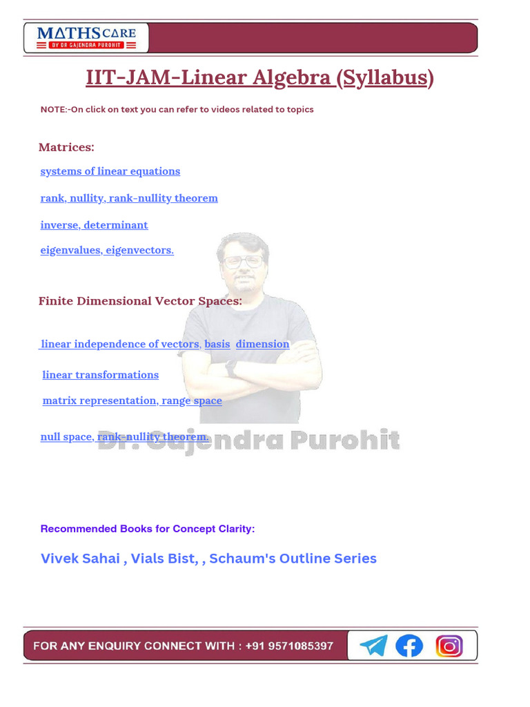 IIT-JAM Linear Algebra Syllabus Guide | PDF