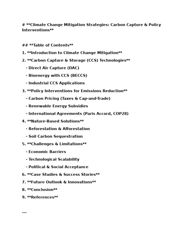 Climate Change Mitigation Strategies Carbon Capture Policy