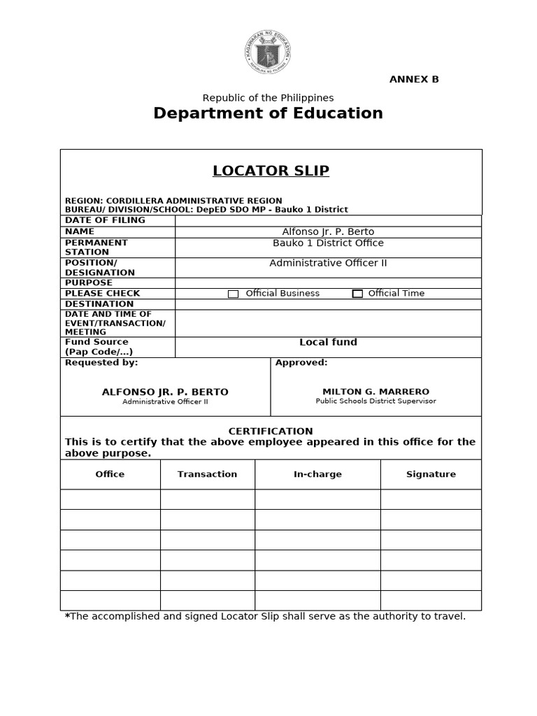 DepEd LOCATOR SLIP | PDF