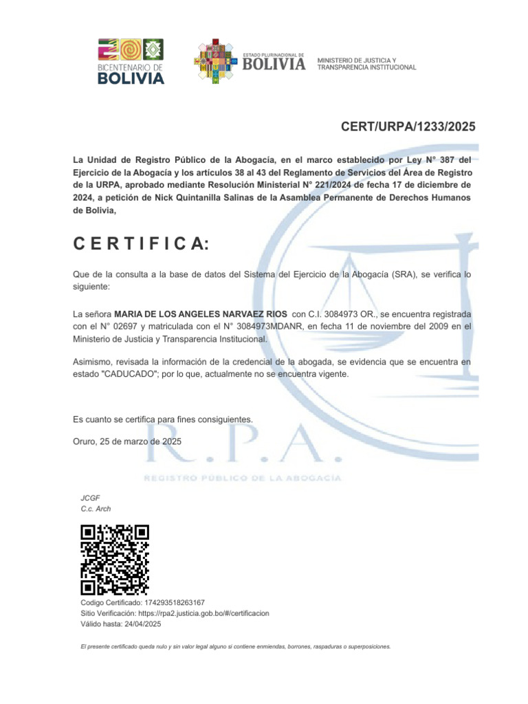 Cert Urpa 1233 2025 | PDF